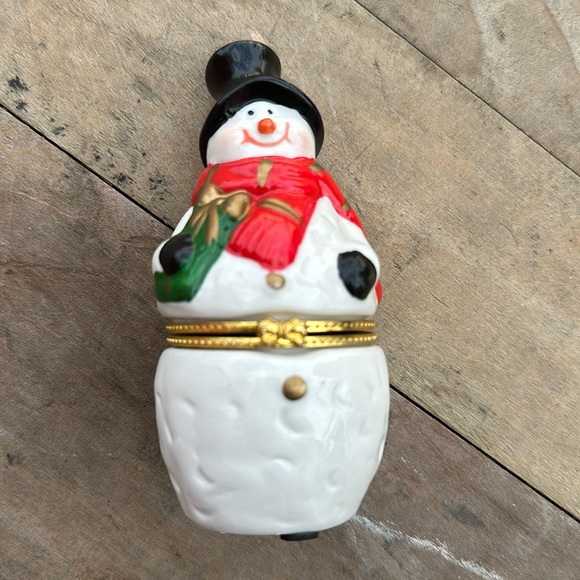 Holiday | Vintage Snowman Trinket Box Hinged Porcelain Ring Box ...